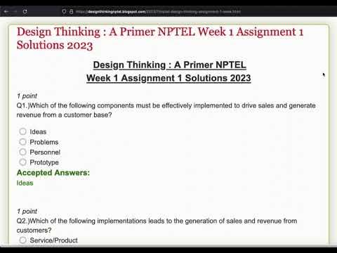 NPTEL : Design Thinking - A Primer Week 1 Assignment 1 Solutions 2023 - YouTube