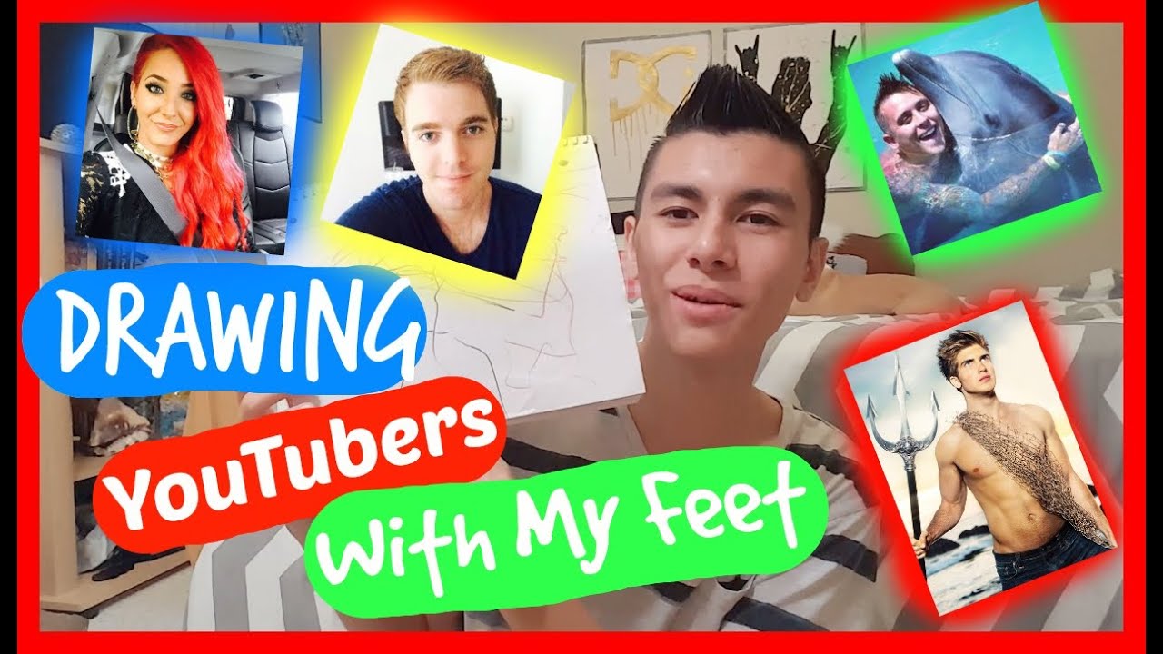 Drawing YouTubers With My Feet Challenge Jenna Marbles,Joey Graceffa ...