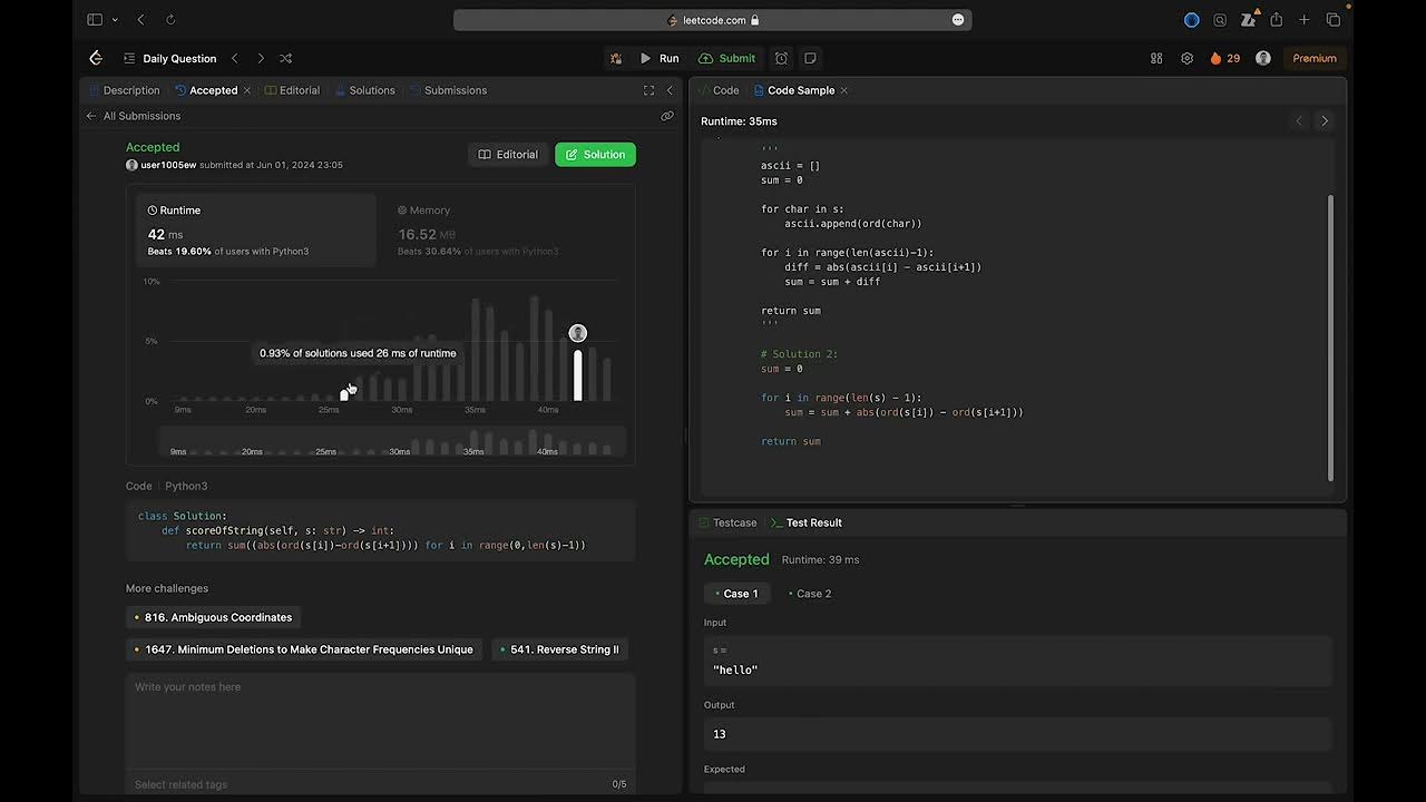 力扣第3110题 字符串的分数. Score of a String - YouTube
