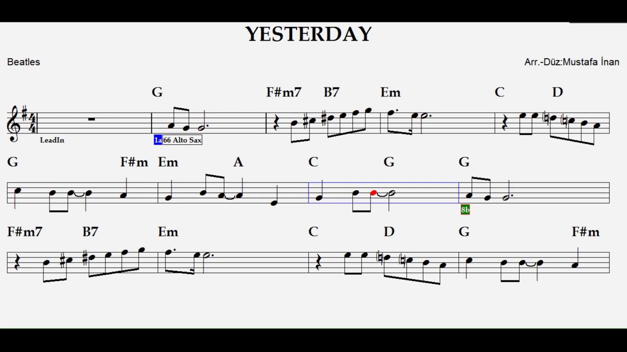 YESTERDAY--G--(Play Along)--:Flute,Violin,Elc.Guitar,Keyboard,Melodica ...