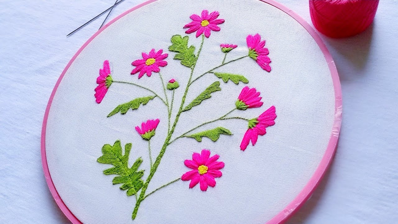 Tutorial Menyulam Bunga Aster / Daisy Bagi Pemula (Hand Embroidery ...
