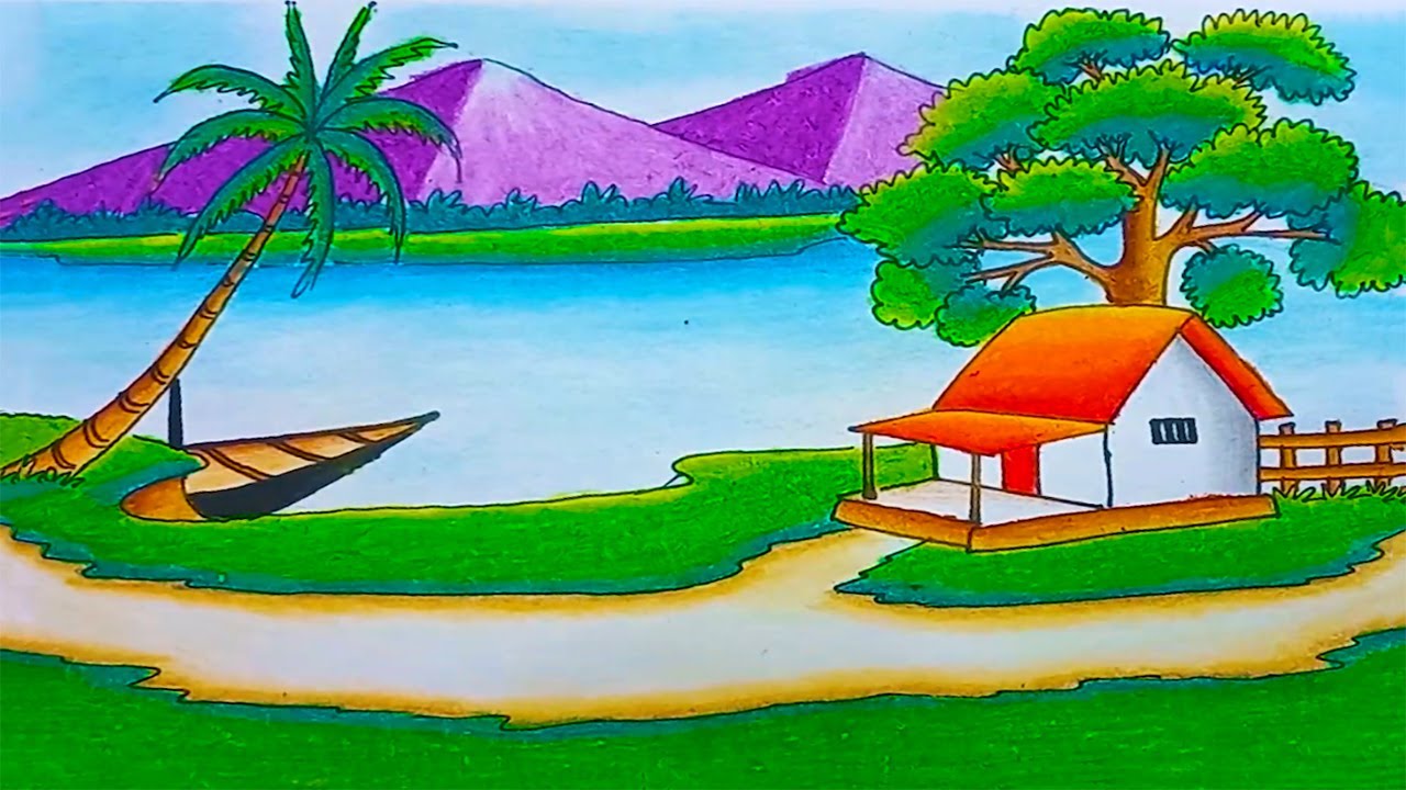 How to Draw easy Mountain Hills Scenery Drawing for Beginner | Hill ...