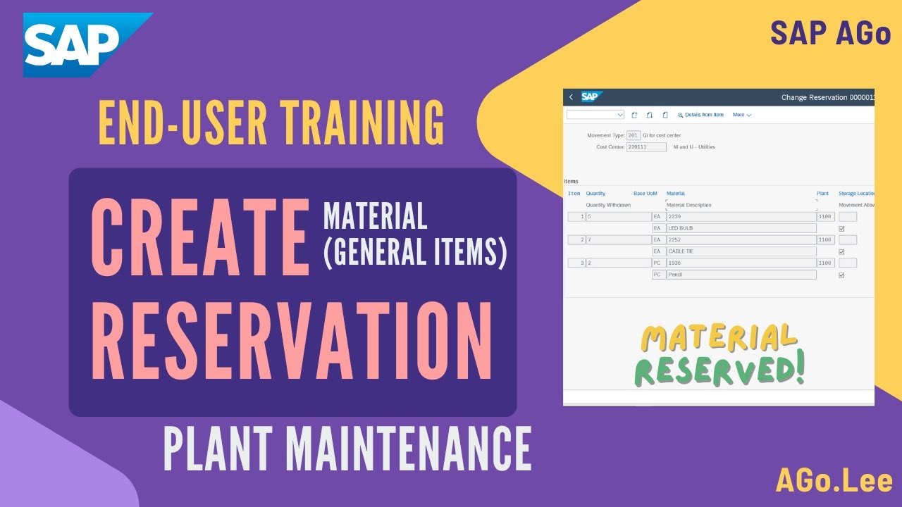 Material Reservation | Issue General Items | Hindi / Urdu | SAP PM ...