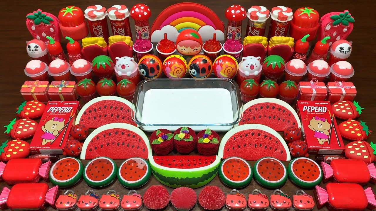 SPECIAL RED WATERMELON - Mixing Random Things Into Glossy Slime ...