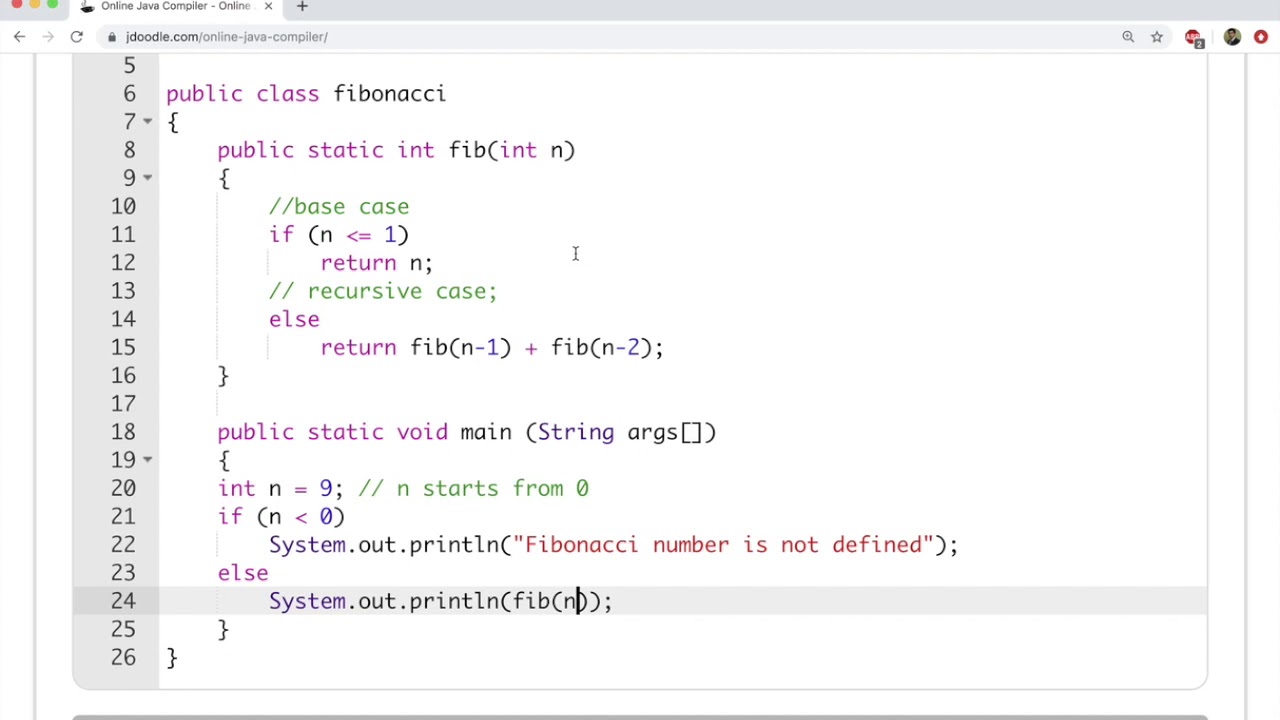 Recursion Finding The Nth Number In A Fibonacci Series Using Java