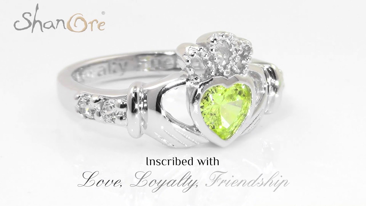 August Birthstone Claddagh Ring, SL90PT ShanOre - YouTube