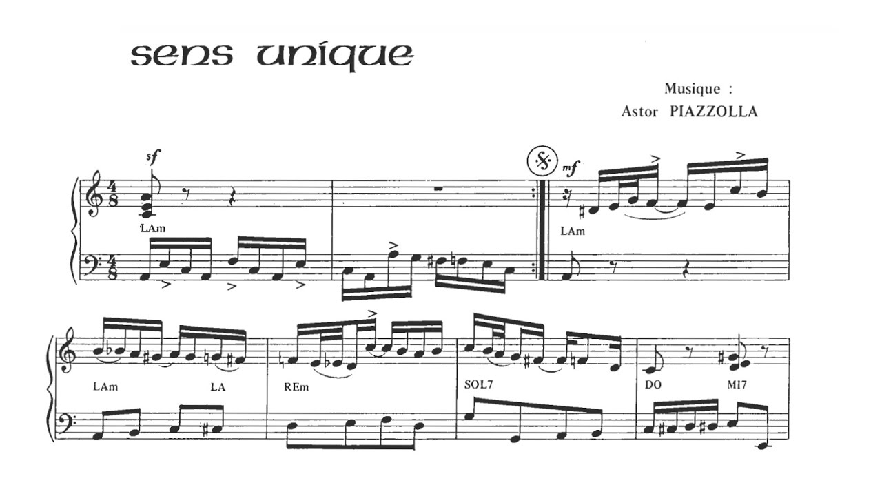 Astor Piazzolla: Tango "Sens unique" for piano solo (with score) - YouTube