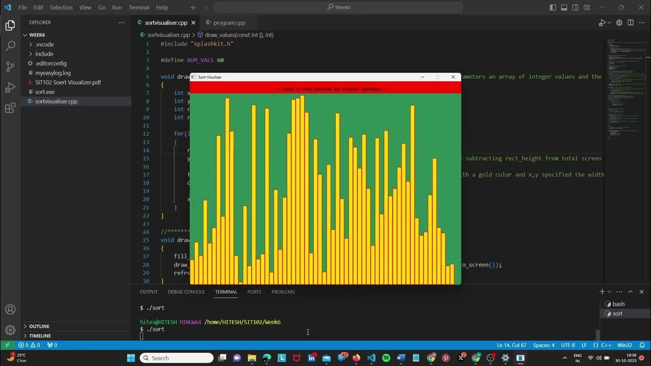 SORT VISUALISER Task7.1D **Quicksort Algorithm** #splashkit #sortingalgorithms #C++ - YouTube