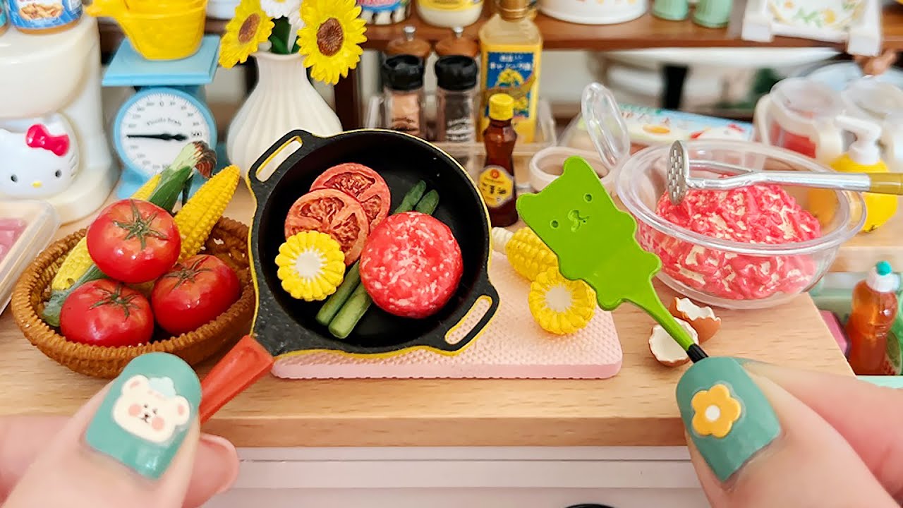 Re-Ment Mini kitchen set Cooking toys Tiny Burger Steak Cream Stew ...