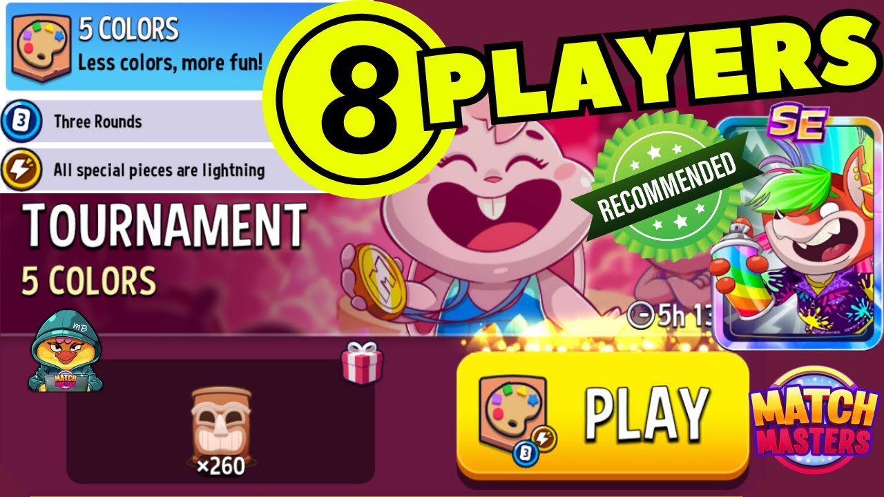 TOURNAMENT! 8 players 5 Colors Lightening | Match Masters - YouTube