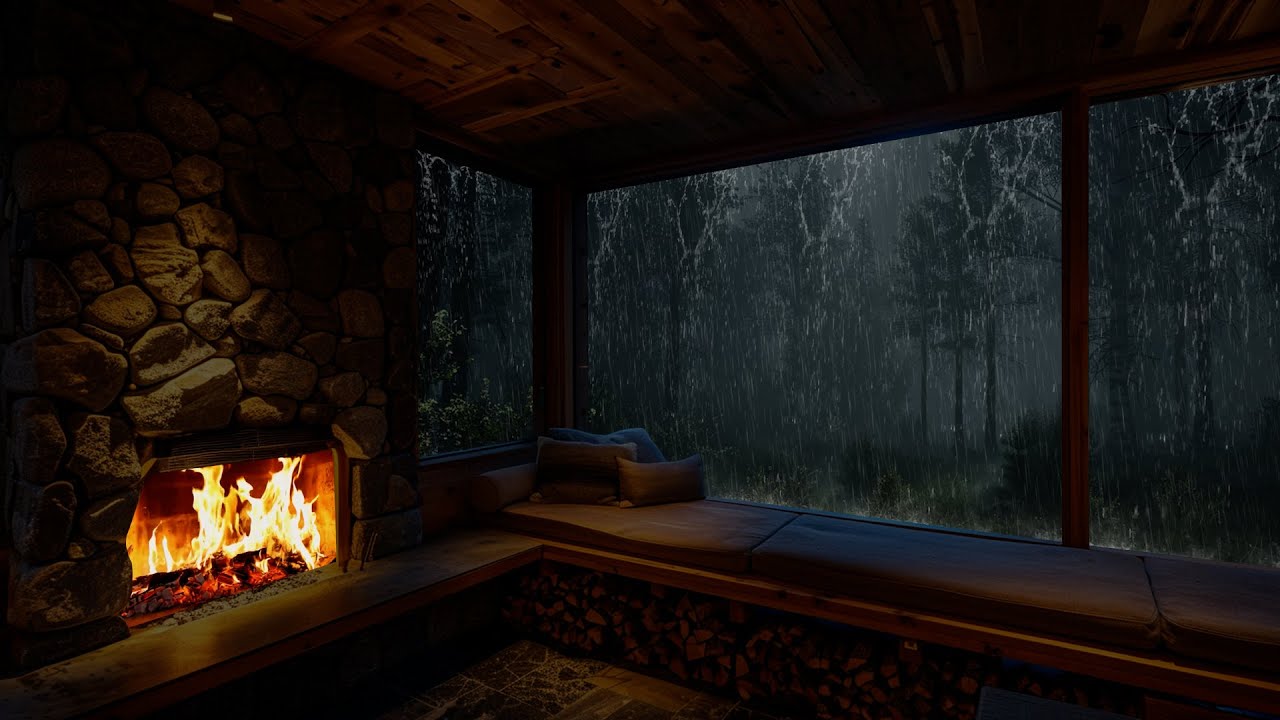 Whispering Rain & Hearth | 3 Hours of Soft Shower Sounds and Ember Pops ...