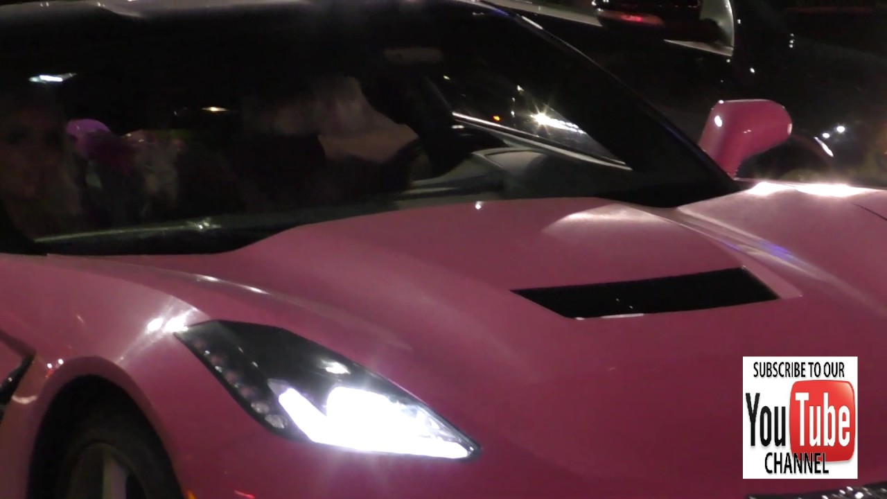 Angelyne driving her damaged pink corvette on Hollywood Blvd - YouTube