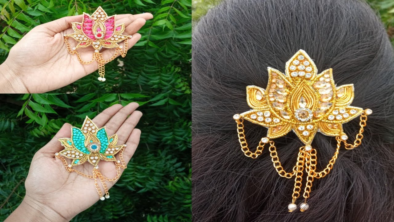 How to make traditional lotus hair clip | lotus hair clip making | hair ...