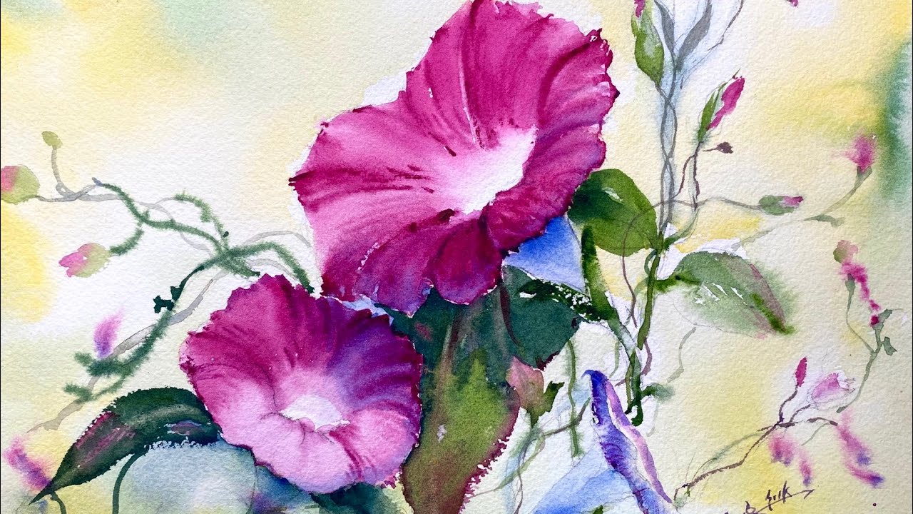 Morning Glory -Watercolor Flowers Painting -Tutorial for Beginners Step ...