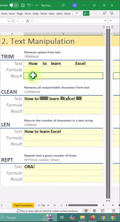 Trim Clean Len Rept And Case Text Manipulation Functions Excel Basics Tutorial Youtube