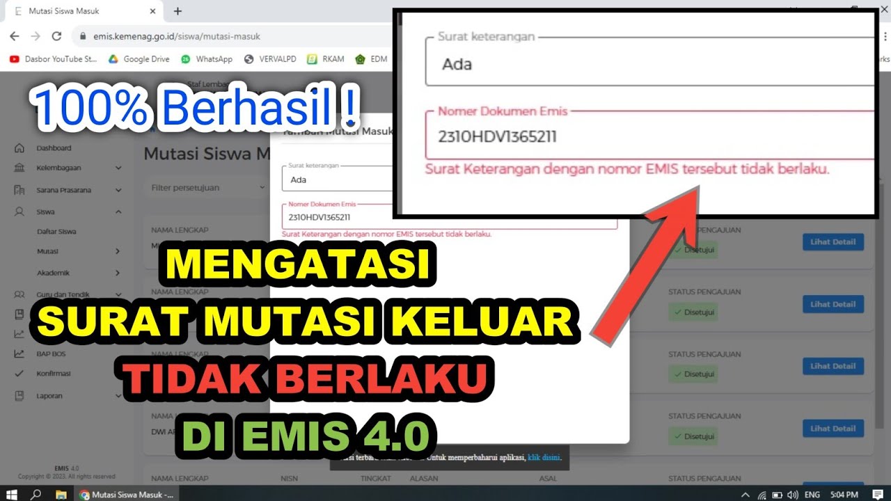 cara mengatasi surat Mutasi Keluar Tidak Berlaku di EMIS 4.0 - YouTube
