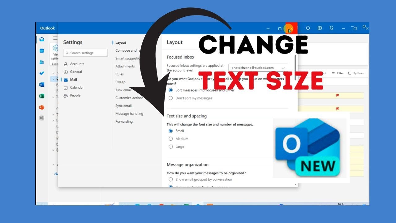 How To Change Text Size In New Outlook - YouTube