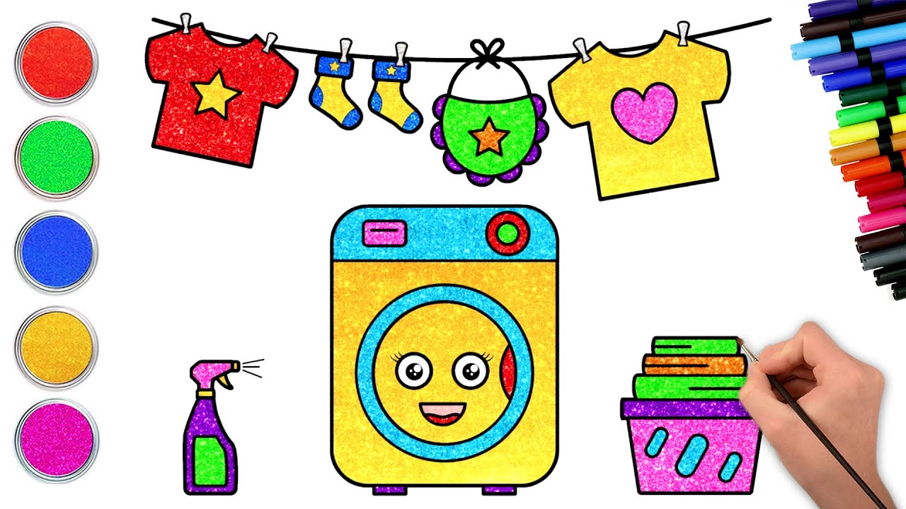 How To Draw A Washing Machine | Easy Drawing and Coloring for Kids ...