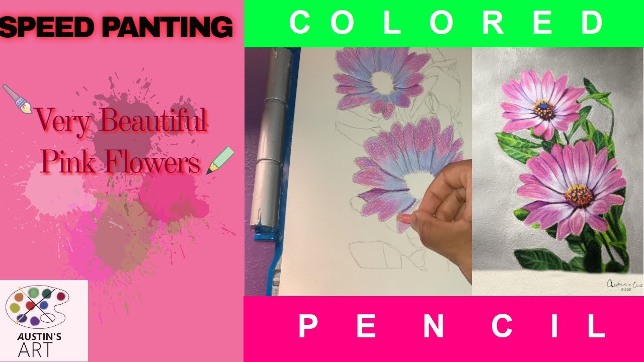 Colored Pencil Art Tutorial | Very Beautiful Pink Flowers | Austin’s ...