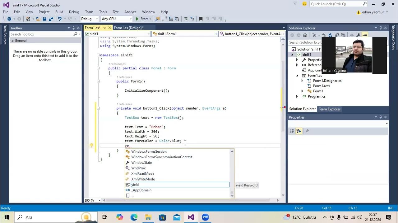 C# Örnekleri – Sınıf (Class) Örneği 1 TextBox Özelliklerini Değiştirme - YouTube