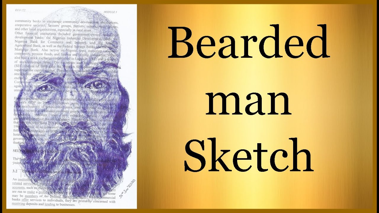 Portrait sketch of a bearded man ~ Ballpoint pen drawing demonstrate ...