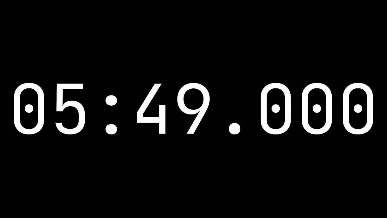 Countdown timer 5 minutes, 49 seconds [05:49.000] - White on black with ...