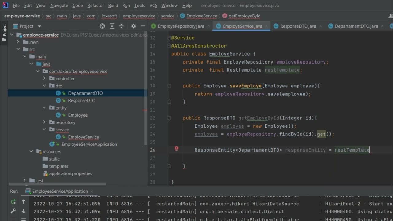 Comunicación con el microservicio departament y probar con Postman ...
