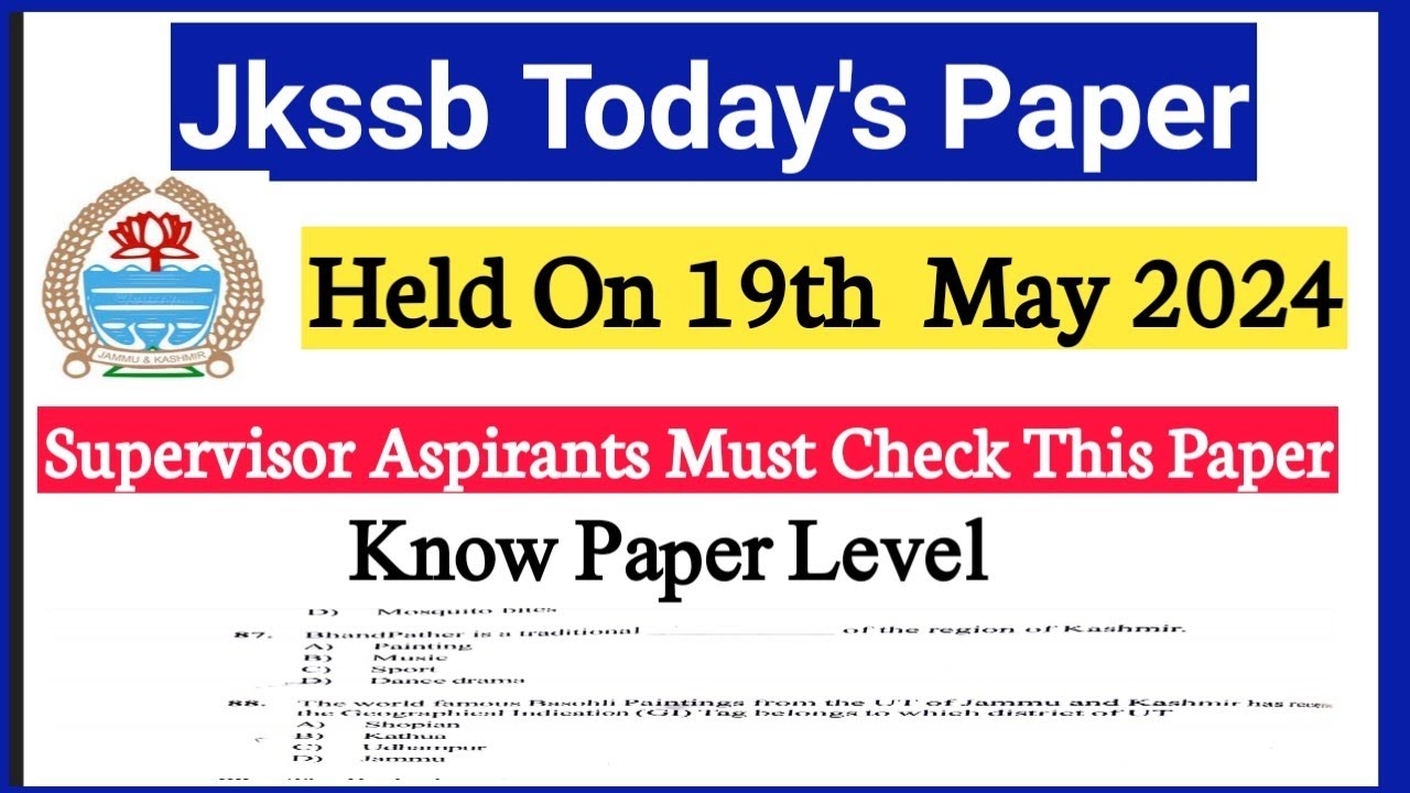 Jkssb today's paper || Supervisor aspirants must Check This Paper ...
