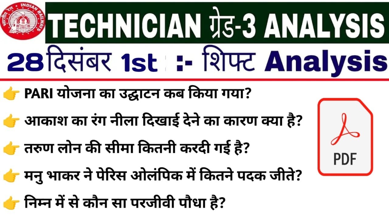 RRB Technician Grade 3rd Exam Analysis 2024 | 28 Dec 1st Shift Exam ...