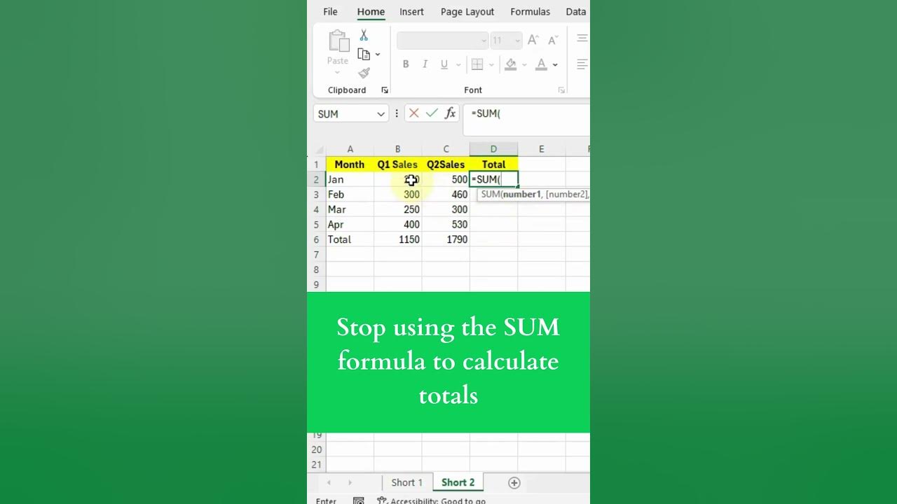 How to Use Alt + = for Quick Totals in Excel | AutoSum Feature | #shorts - YouTube