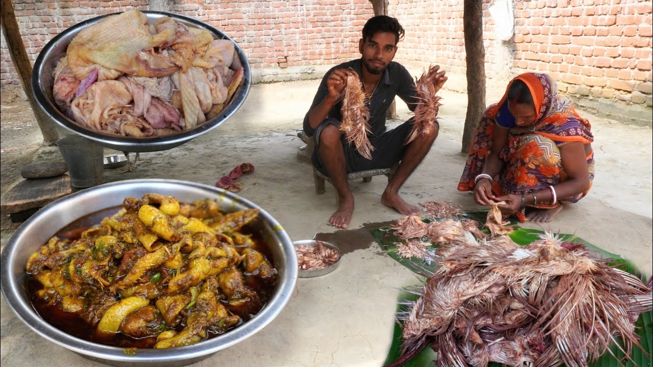Chicken skin curry recipe village style || murgi ke chamdi saaf karne ...