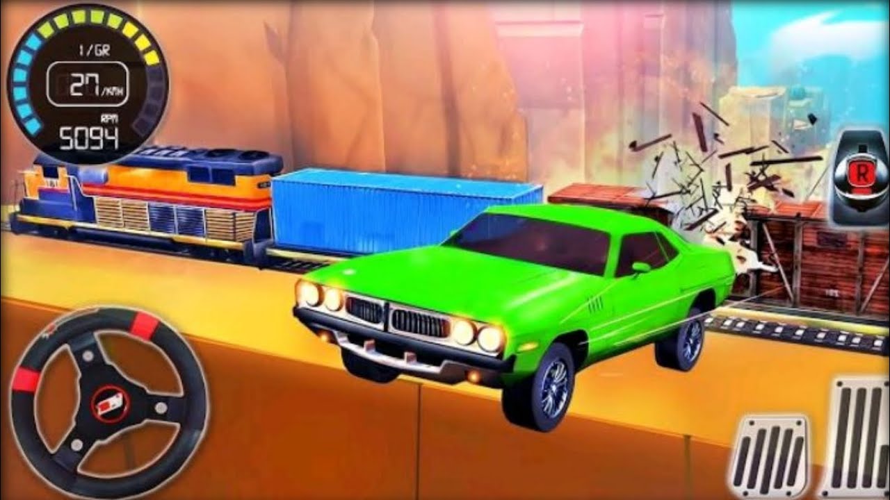 Hollywood Car Stunt VS Train Racing 3D- Vertical Mega Ramp Impossible ...