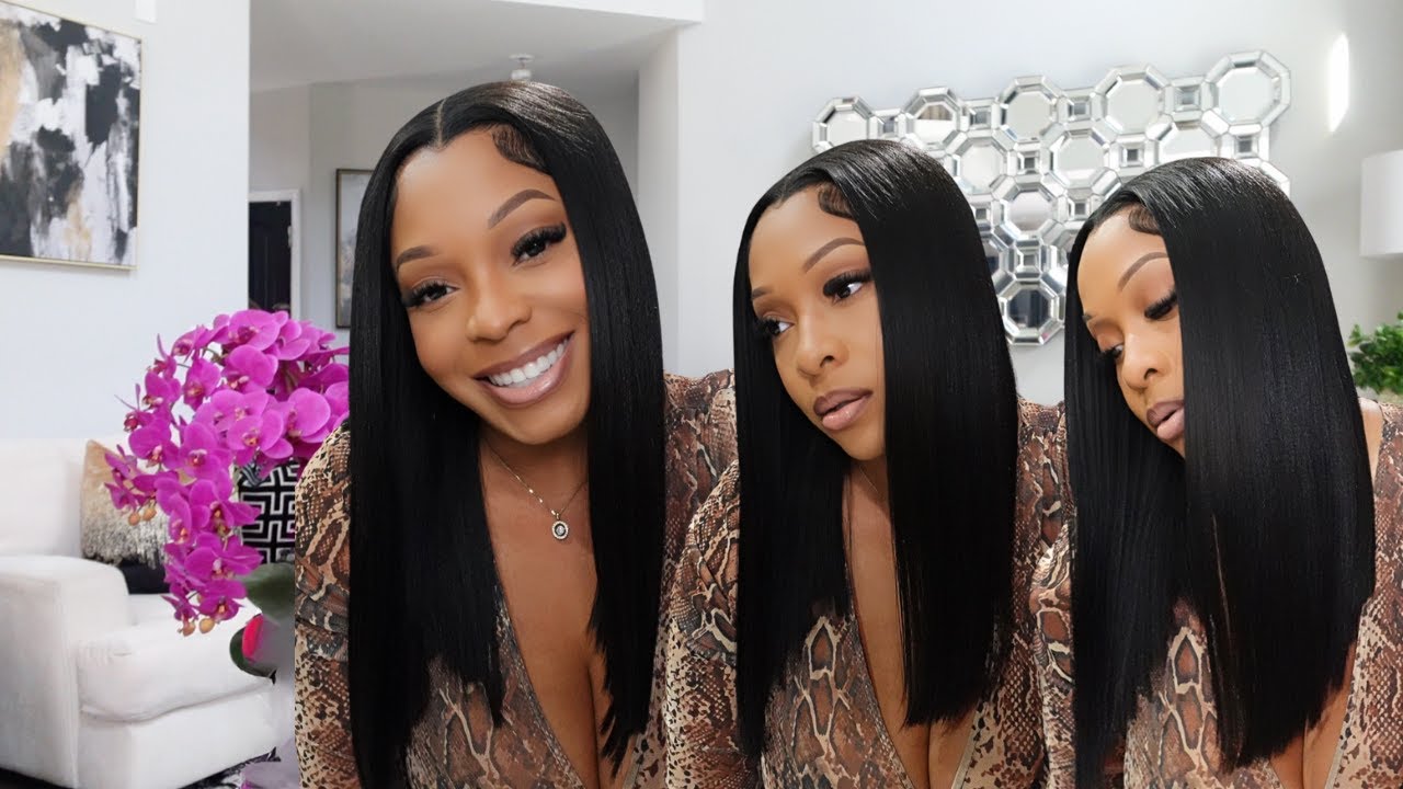 Detailed Skin Lace Blunt Cut WIG INSTALL | Middle Part Soft Baby Hairs ...