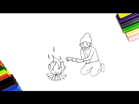 How to Draw a winter Bonfire [Step by step] | Easy winter Drawing for ...