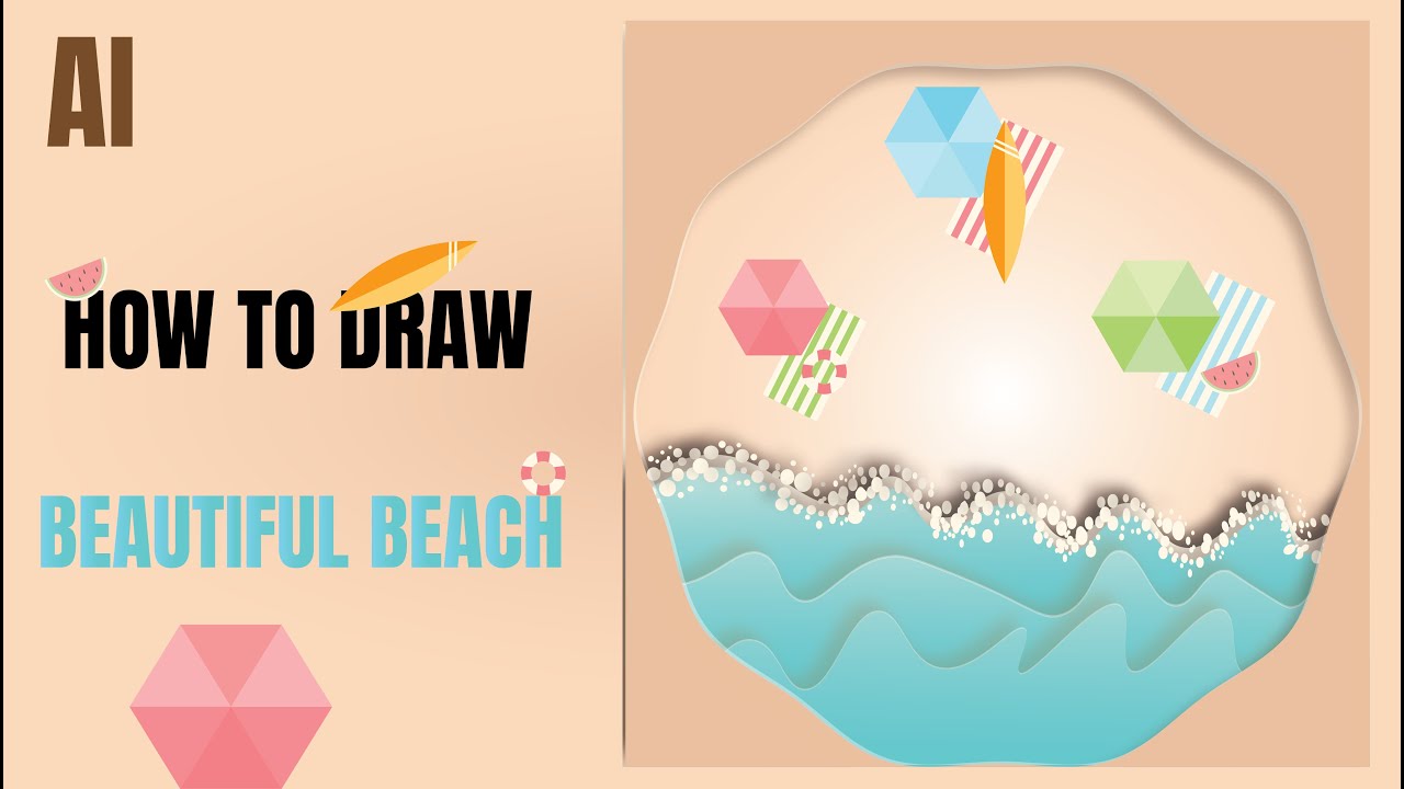 HOW TO DRAW A BEACH IN A PAPER CUT OUT STYLE | TUTORIAL IN ADOBE ...