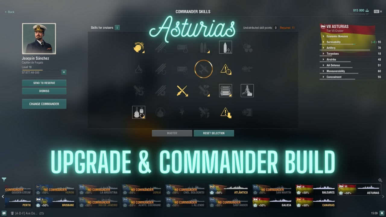 World of Warships - Asturias: Upgrade & Commander Build - YouTube