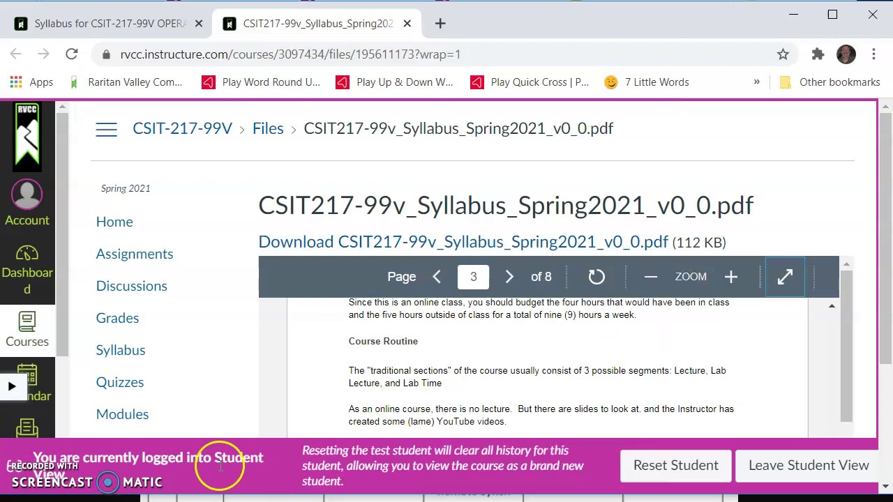 CSIT 217 Course Overview for experienced Canvas users - YouTube