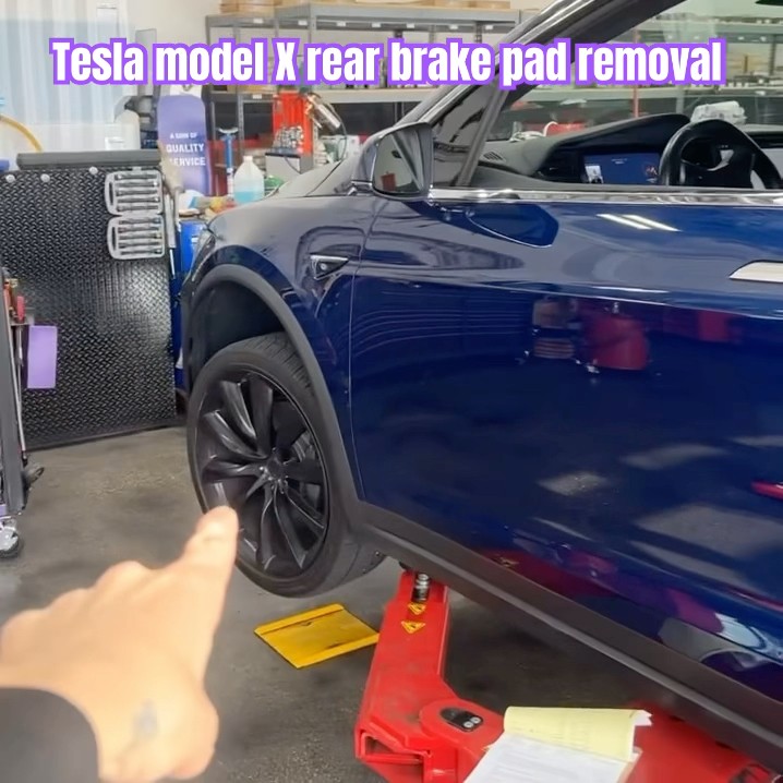 Tesla model X rear brake pad removal no scanner - YouTube
