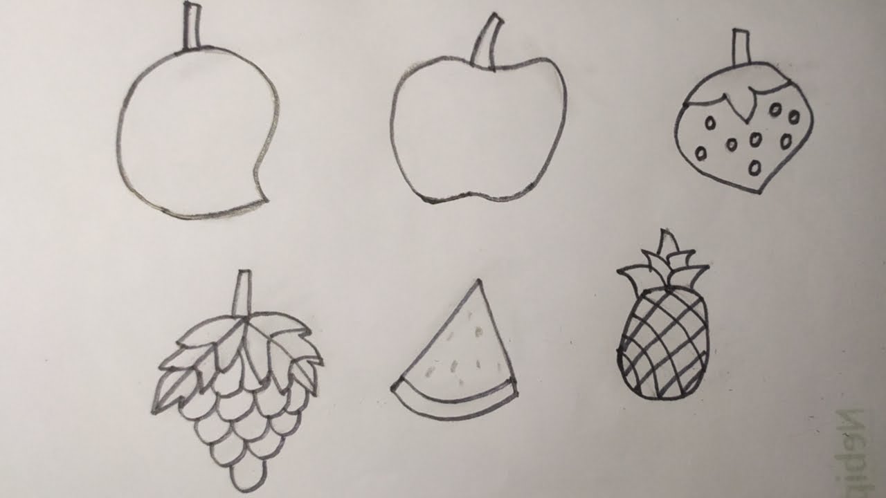 Easy fruit drawing for kids||Fruit Drawing (mango, apple, strawberry ...