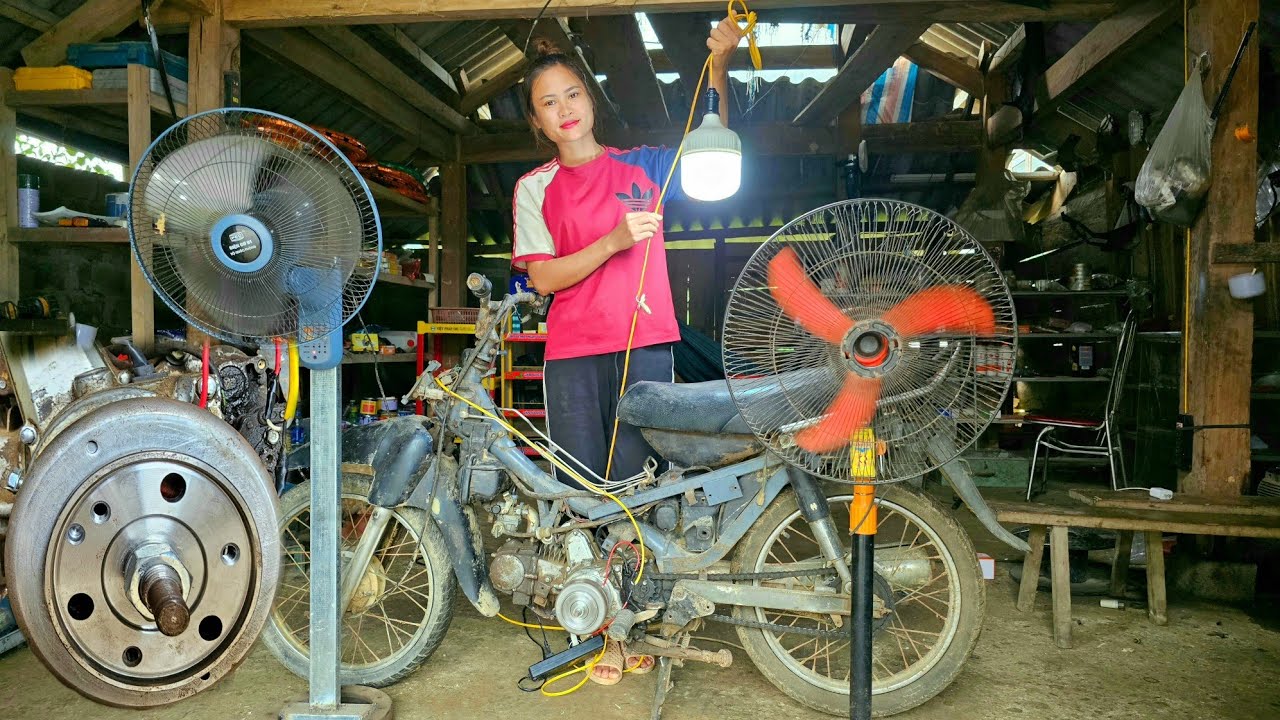 Genius girl - repair and restore - old motorbike into 220v generator ...
