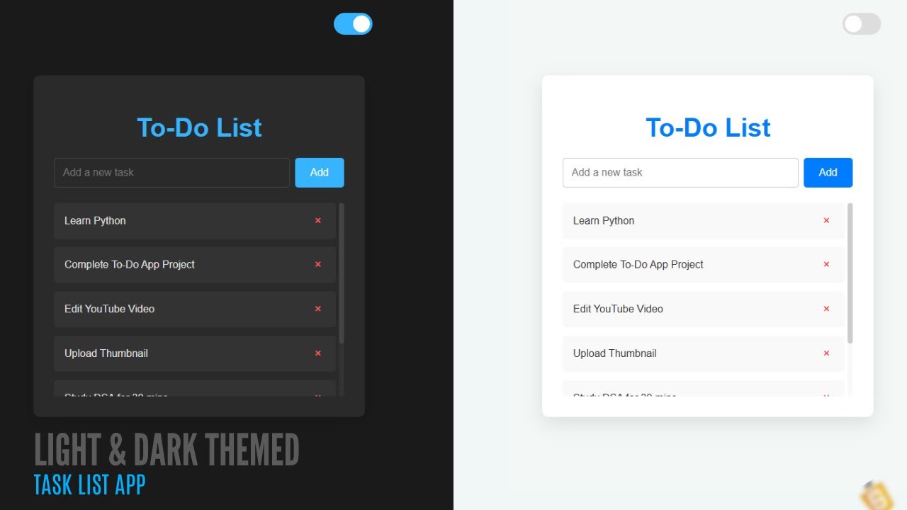 📝 Create To-Do List with Dark/Light Mode using HTML, CSS & JavaScript | Save to LocalStorage ...