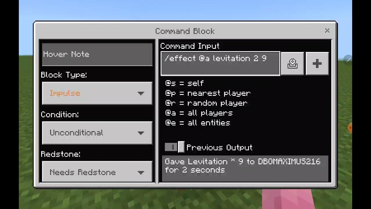 How to do the levitation command with a command block in Minecraft bedrock edition? - YouTube