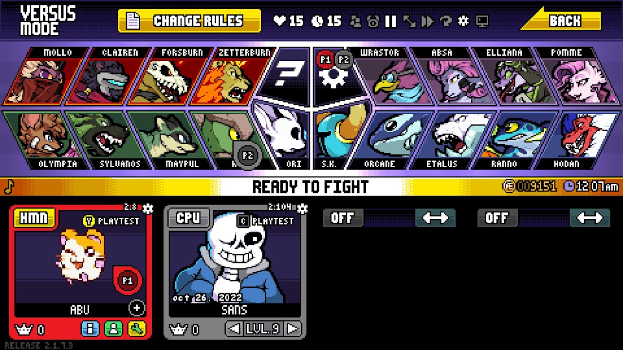 Hamtaro vs Sans | Rivals of Aether | 15 Stock 15 Minutes | UnderTale ...