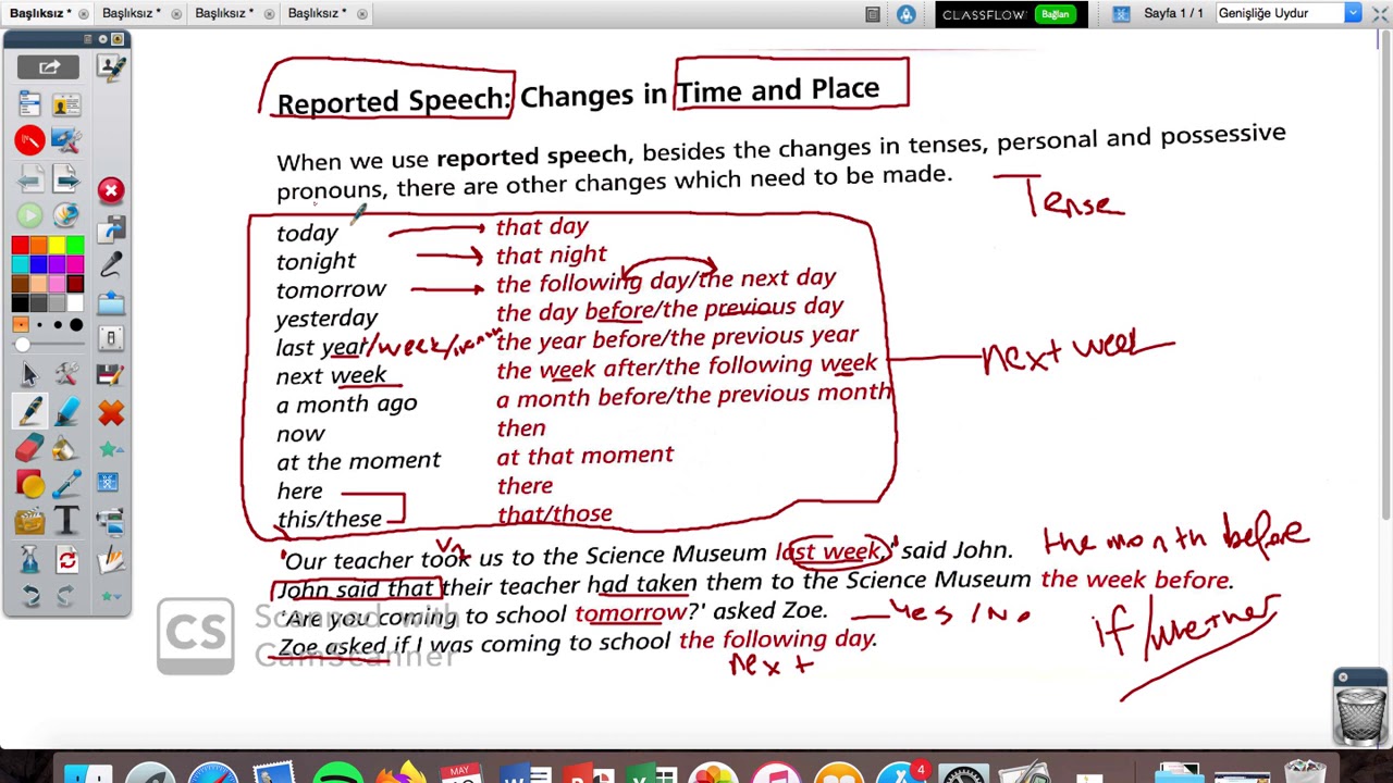 7. Sınıf - İngilizce - Reported Speech Changes in Time and Place (So ...