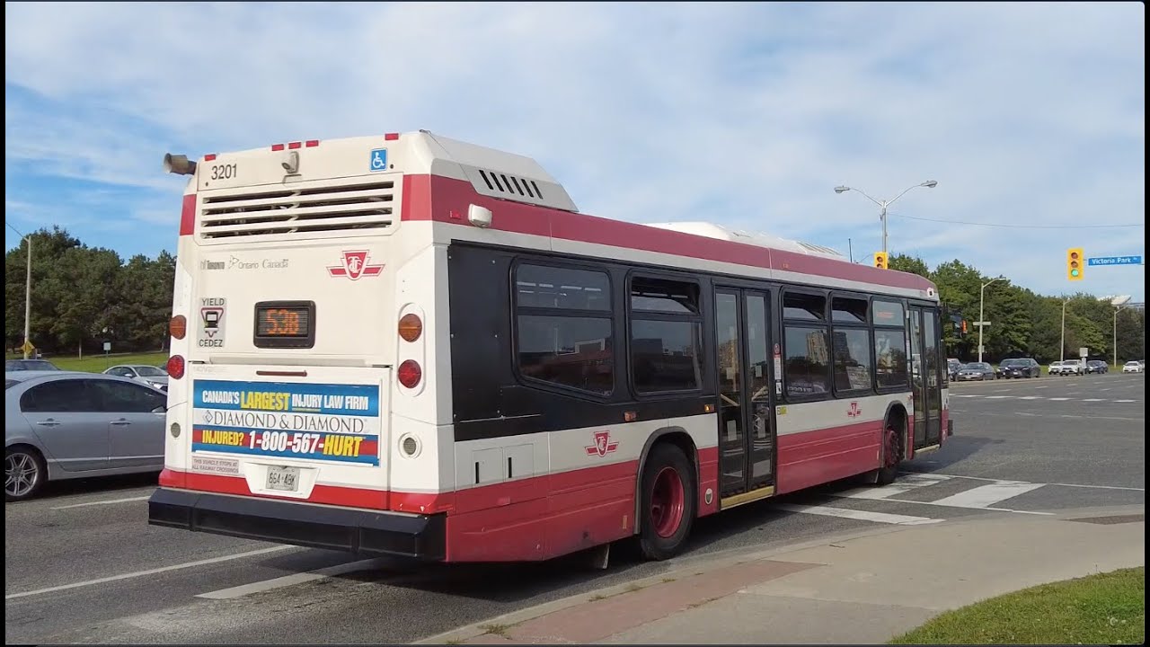 TTC 53B Steeles East Bus Ride #3201 from Finch Stn to Victoria Park ...