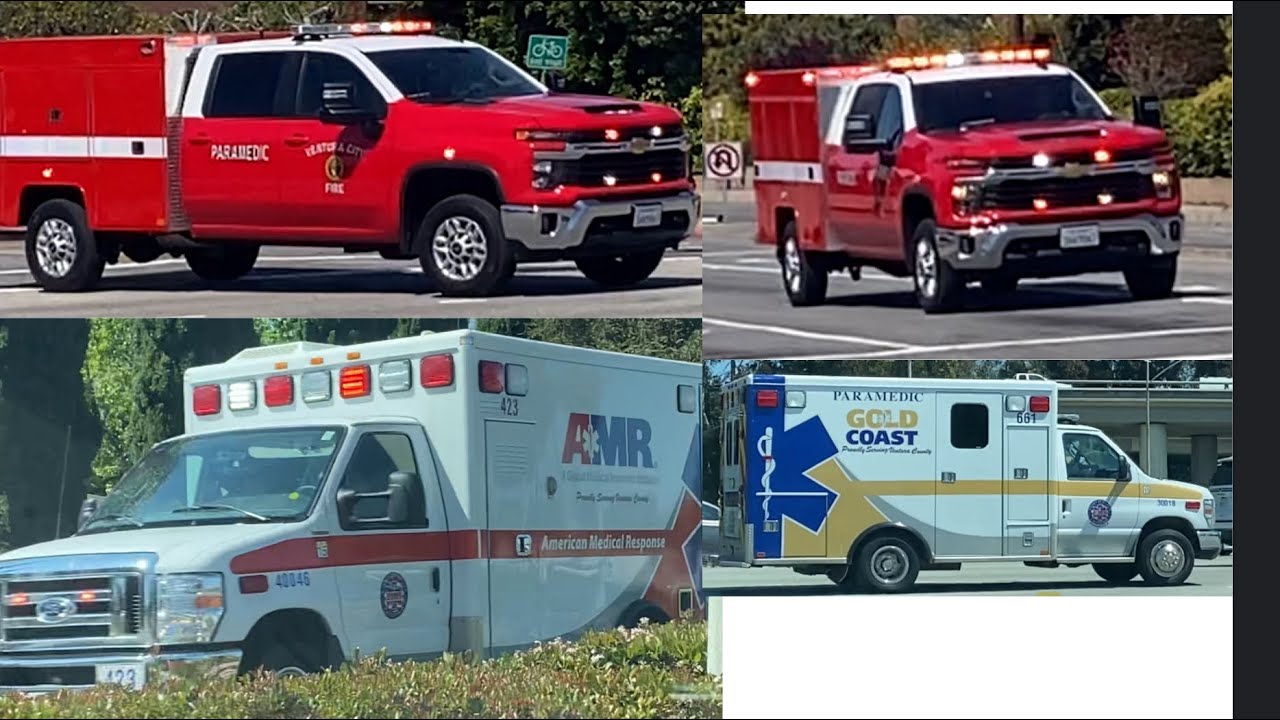 Ventura FD Squad 3 & AMR Ambulance 423 Responding + MED661 & Ventura PD ...