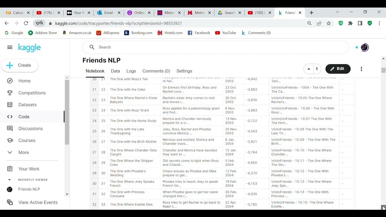 Code Review - Friends dataset in Python - Kaggle Competitions - YouTube