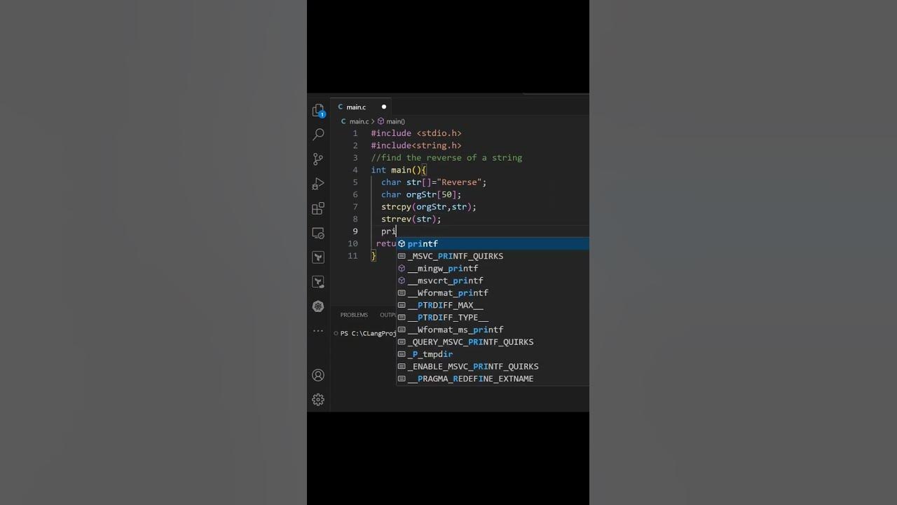 Strrev to reverse a string in C #coading #clanguage - YouTube