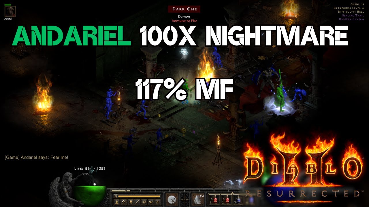 Andariel 100x Nightmare 117% MF Sorceress DIABLO 2: RESURRECTED - YouTube
