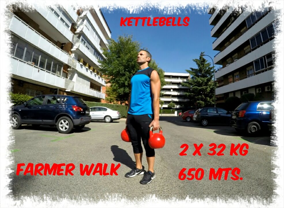 Farmer Walk 32 kg Kettlebells 650 mts. long distance Challenge - YouTube